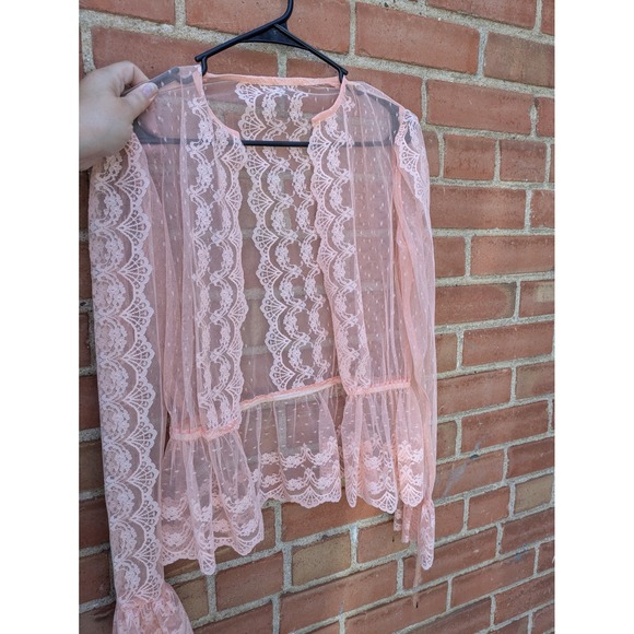 Vintage | Tops | Vintage 6s Peach Pink Sheer Lace Jacket Size S | Poshmark